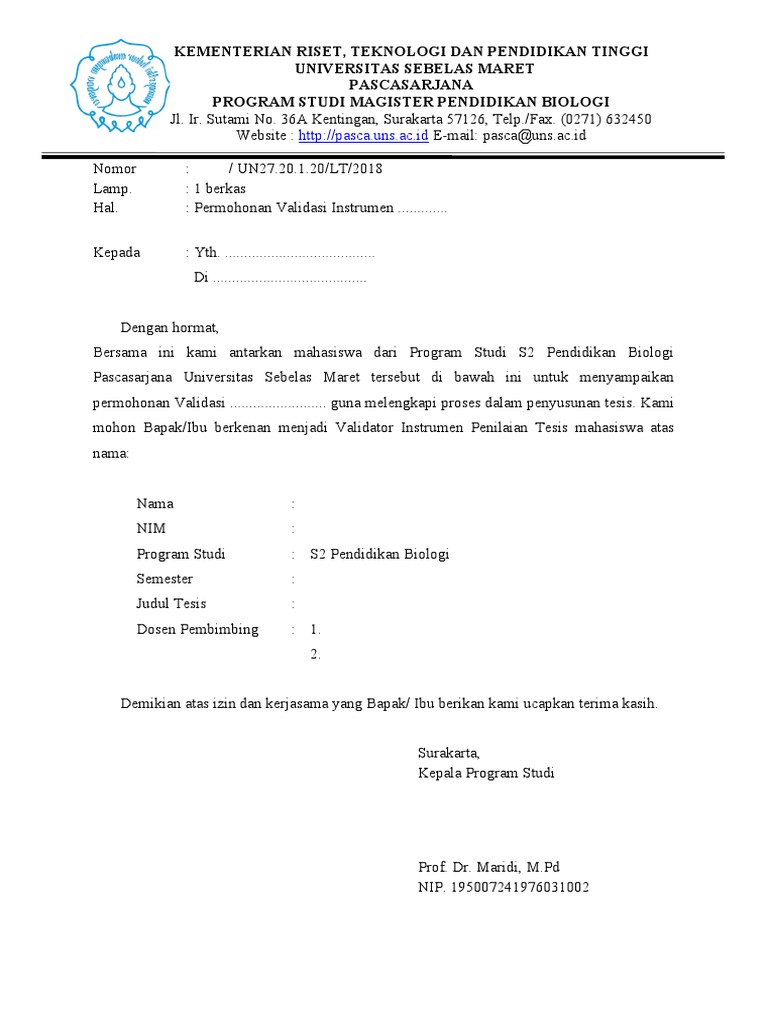 Surat Permohonan Validasi | PDF