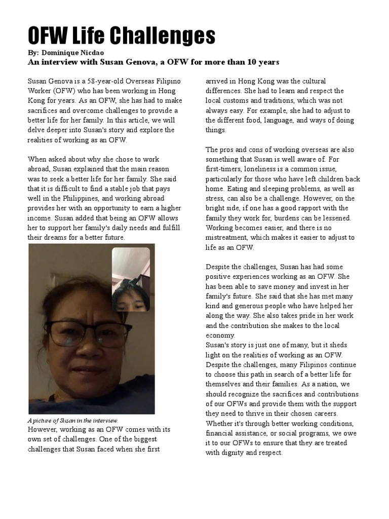 Susan Genova Is A 58-Year-Old Overseas Filipino Worker (OFW) Who Has ...
