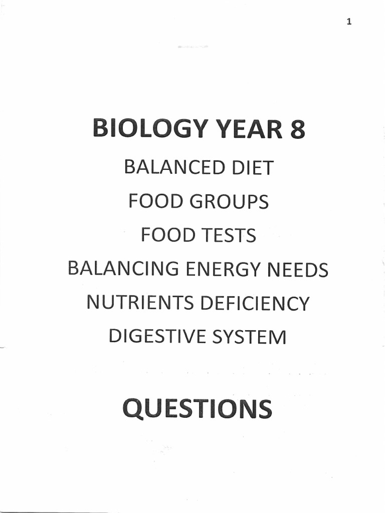 Sample Y8 Questions Balanced Diet - Food Groups - Food Tests ...