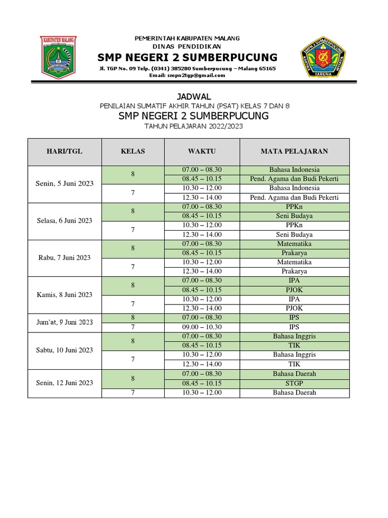 Jadwal Psat 22-23 | PDF