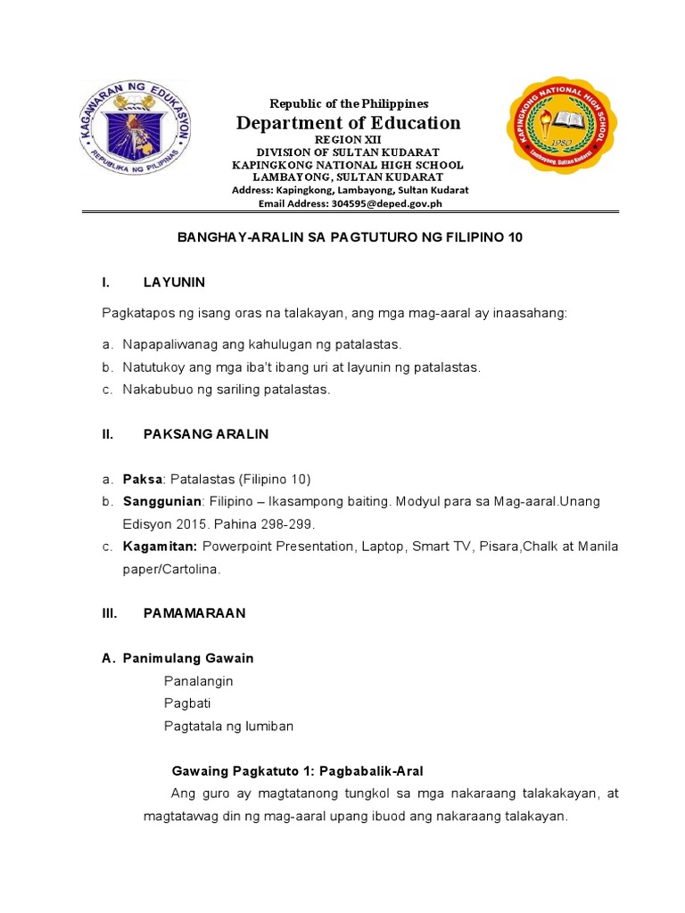 Cot 1 Filipino Pdf