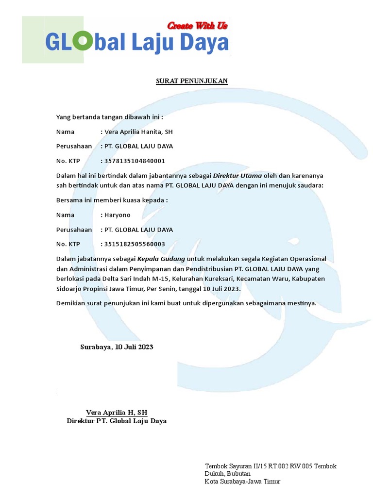 Surat Penunjukan PIC | PDF