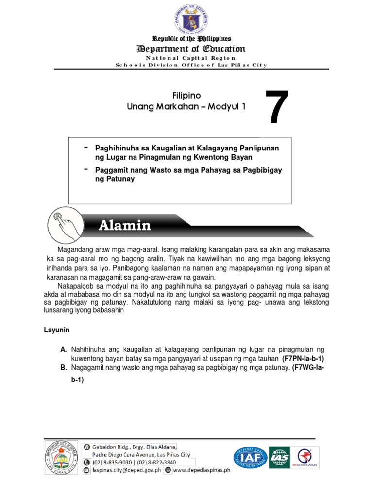 Filipino 7 Unang Markahan Modyul 1 4 | PDF