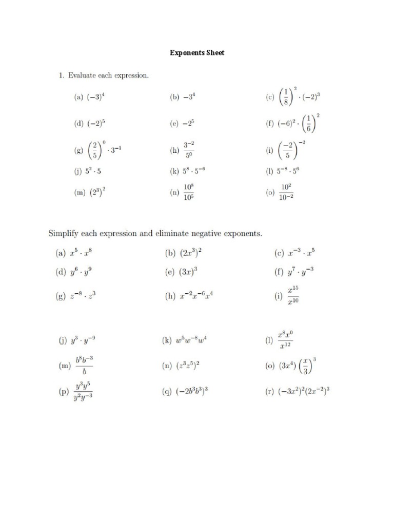 Exponents Sheet-Gr11 | PDF