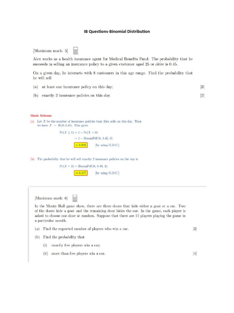 IB Questions-Binomial Distribution | PDF