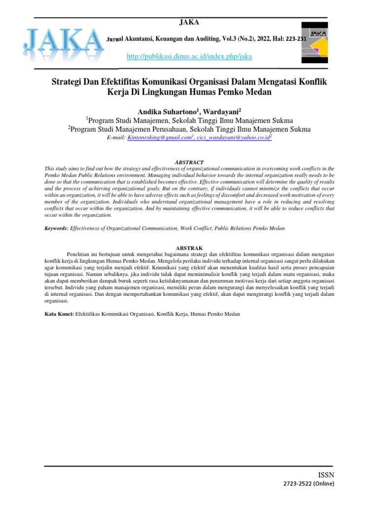 Strategi Dan Efektifitas Komunikasi Organisasi Dalam Mengatasi Konflik ...