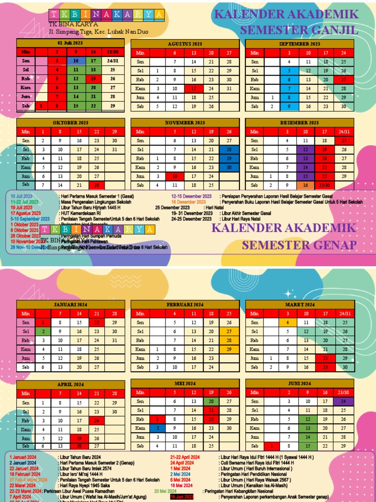 Kalender Akademik TK Bina Karya | PDF