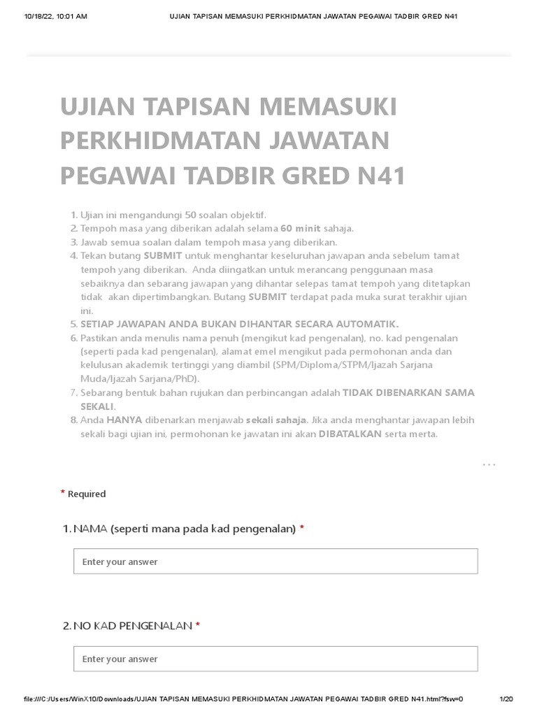 Pegawai Tadbir Gred n41 2022 Unimas | PDF