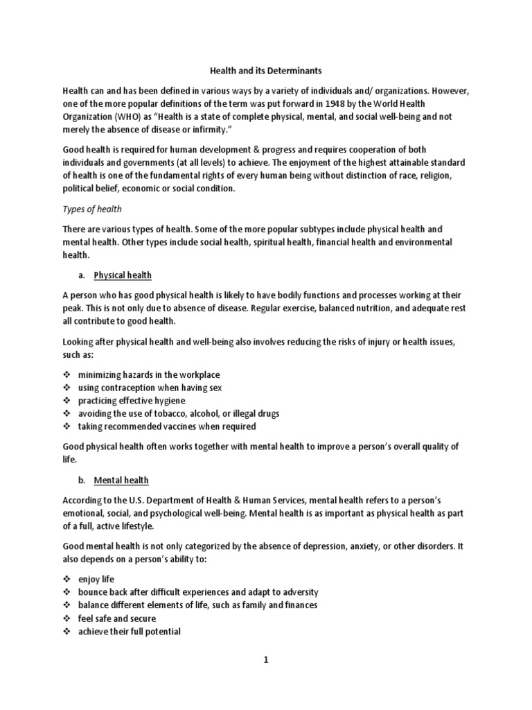 Health and Its Determinants | PDF