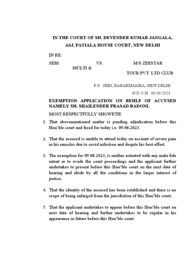 Exemption Application Format | PDF