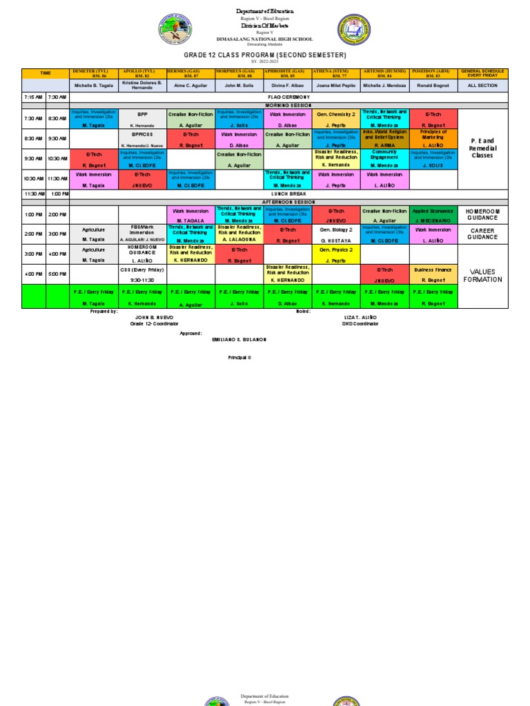 Schedule 2023 2024 1st Sem Pdf Science