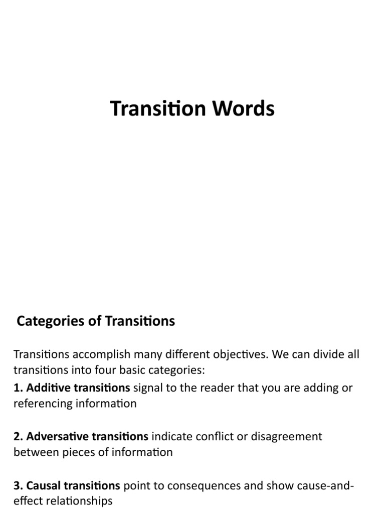 Transition Words | PDF | Information | Causality