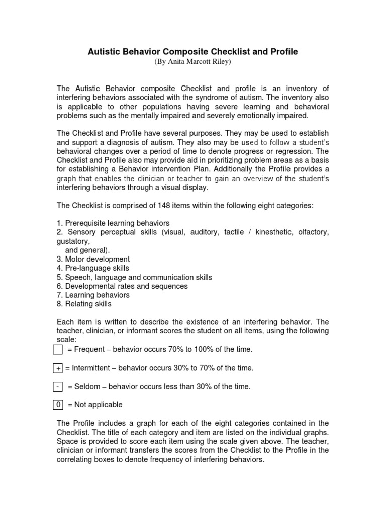 Autistic Behavior Checklist and Profile | PDF | Autism Spectrum ...