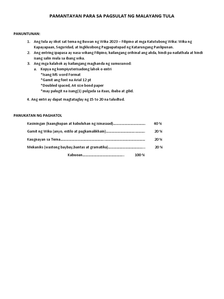 Pamantayan para Sa Pagsulat NG Malayang Tula | PDF