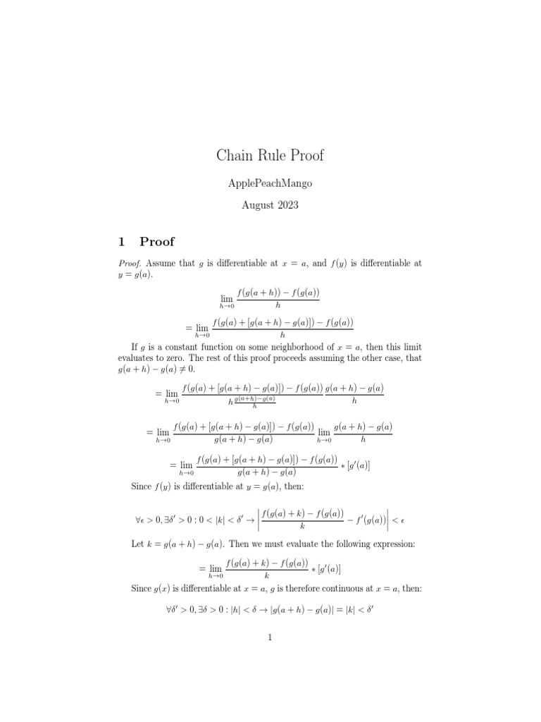Chain Rule Proof | PDF | Mathematical Analysis | Calculus