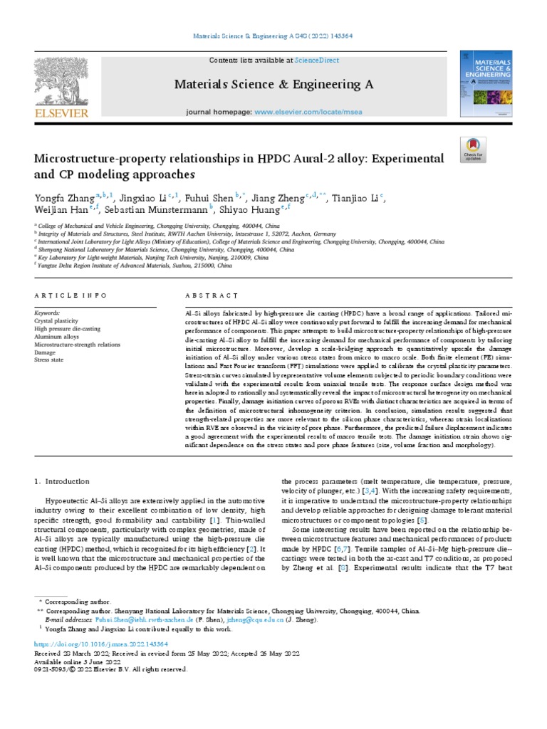 Microstructure-Property Relationships in HPDC Aural-2 Alloy ...