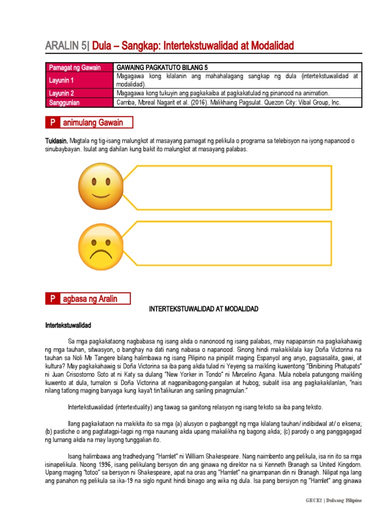 Aralin 5 Dula Intertekstuwalidad at Modalidad | PDF