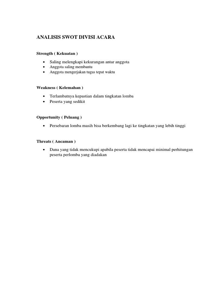 Analisis Swot Divisi Acara | PDF
