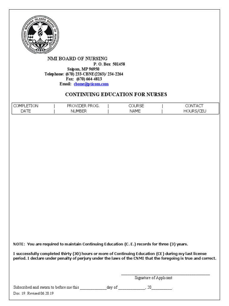 Continuing Education Form. RN - LPN - Revised 06.20.19 1 | PDF