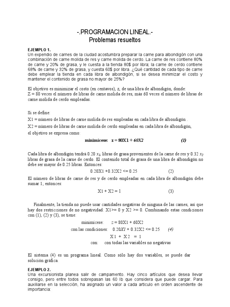 Programacion Lineal Ejemplos | PDF | Publicidad | Carne