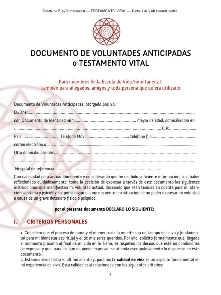 DOCUMENTO DE VOLUNTADES ANTICIPADAS EdV | PDF | Muerte | Cuidado de la salud
