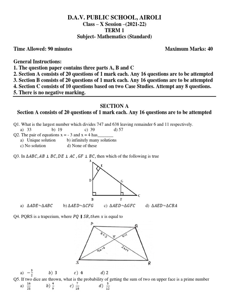 1st Term Exam (STANDARD) | PDF