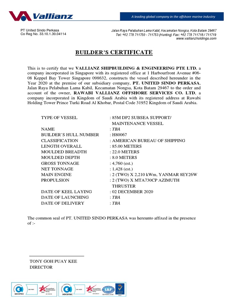 H80067 - Builder Certification (Draft) | PDF