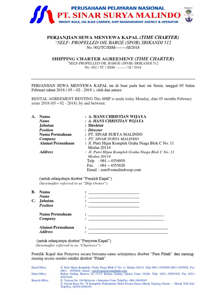 Spob Srikandi 512 Draft Contract Time Charteered | PDF