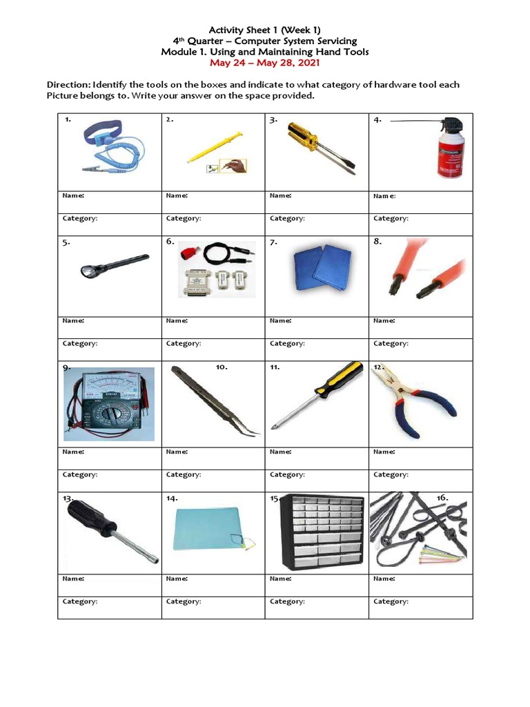 Tool Identification Activity Sheet | PDF | Computers