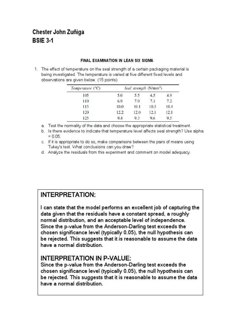 Final Examination in Lean Six Sigma | PDF | Statistical Hypothesis ...