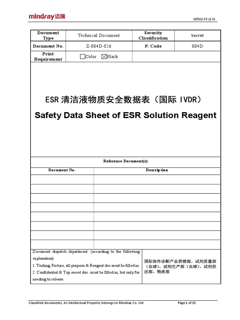 ESR Solution Reagent Safety Data Sheet | PDF | Toxicity | Waste Management
