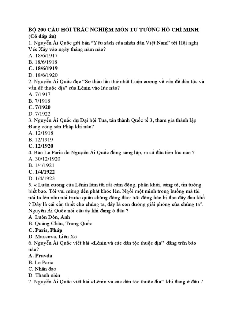 Bo Trac Nghiem TTHCM | PDF