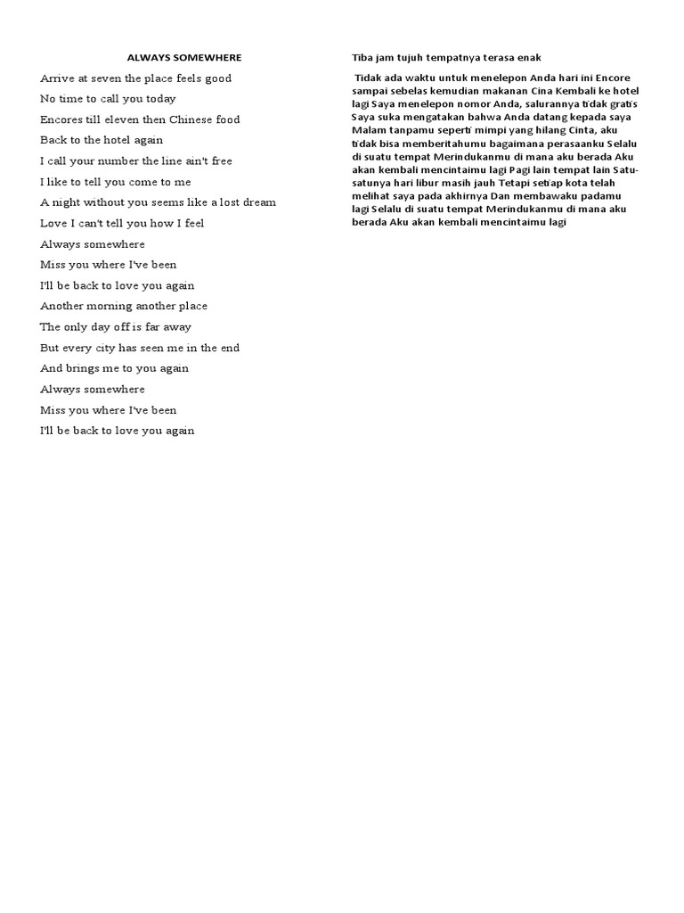 Makna Lagu "Always Somewhere" | PDF | Puisi