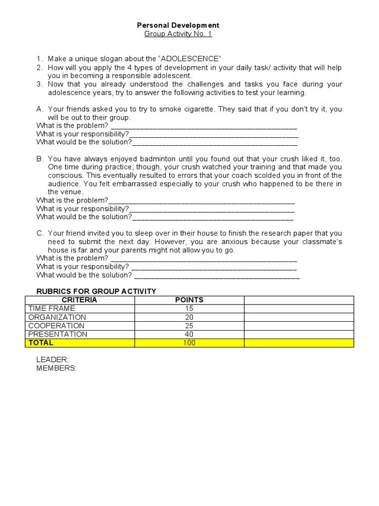 Personal Development GROUP ACTIVITY NO.1 | PDF