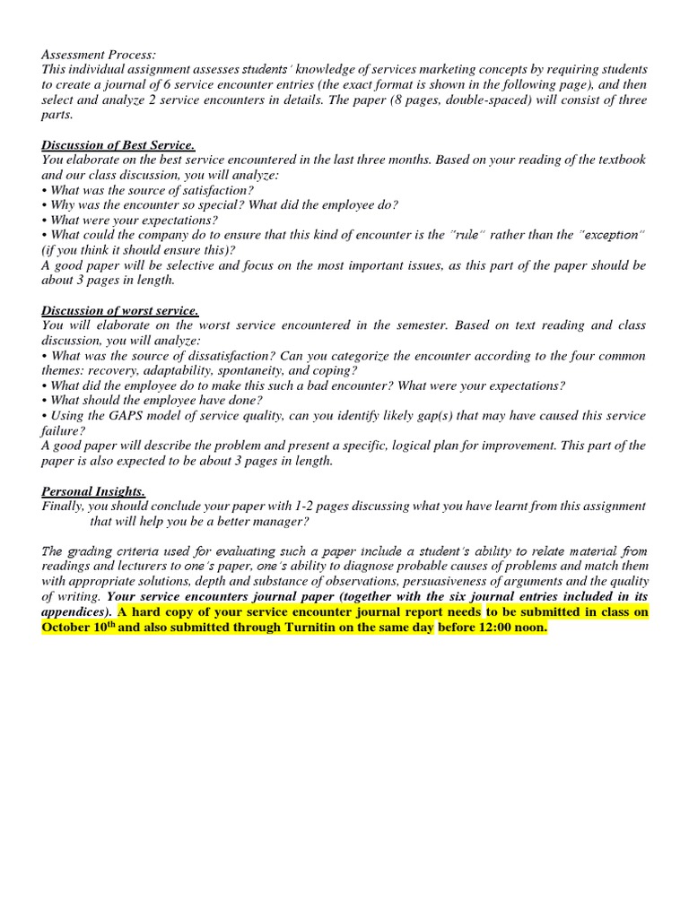 Service Encounter Journal Evaluation | PDF