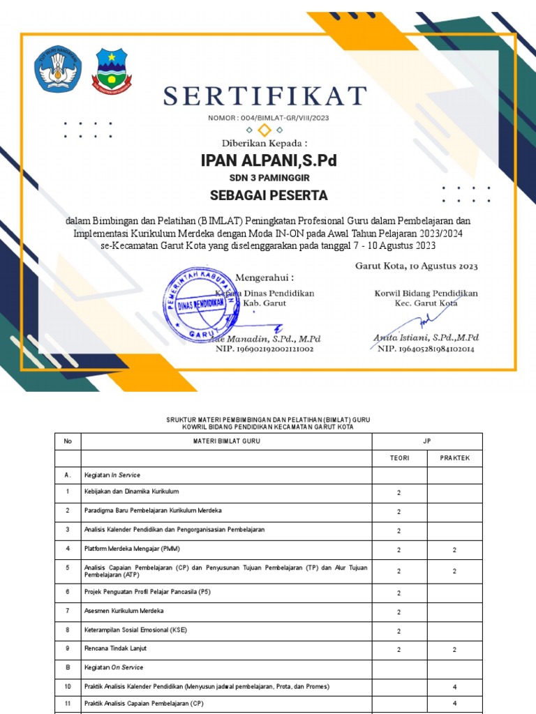 Sertifikat - IPAN ALPANI, S.PD | PDF