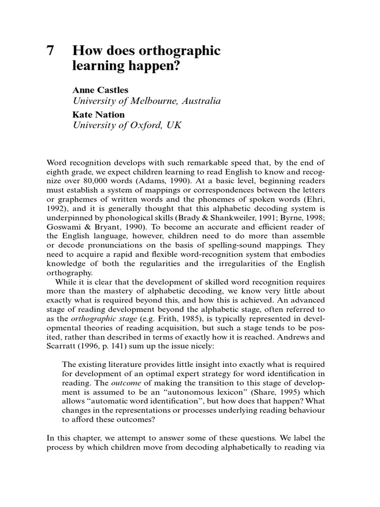 Catles - How Does Orthographic Learning Happen | PDF | Dyslexia | Word
