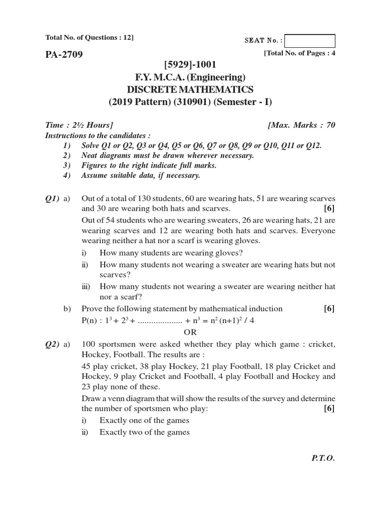 Discrete Mathematics Exam Paper | PDF | Probability Distribution | Computer Programming