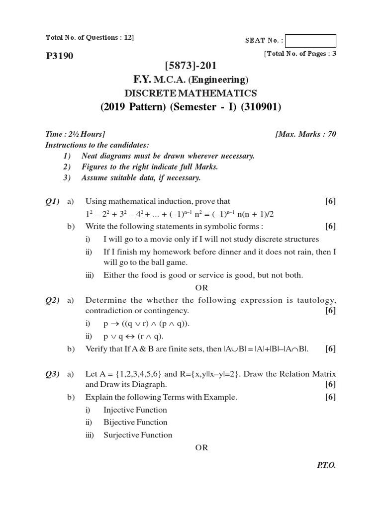 M.C.a (2019 PATTERN) Question Paper | PDF
