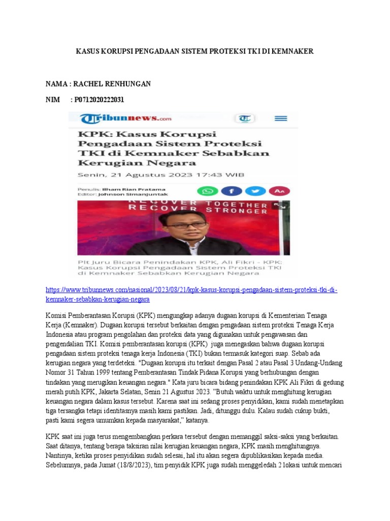 Kasus Korupsi Pengadaan Sistem Proteksi Tki Di Kemnaker | PDF