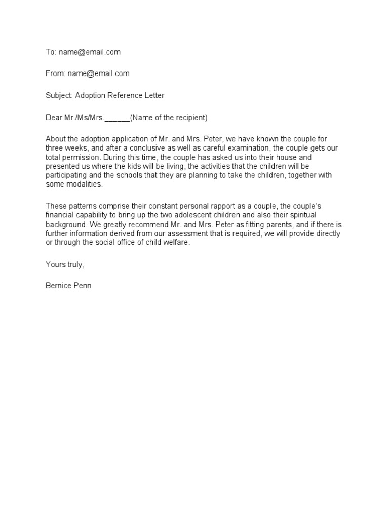 Adoption Reference Letter for Mr. and Mrs. Peter | PDF