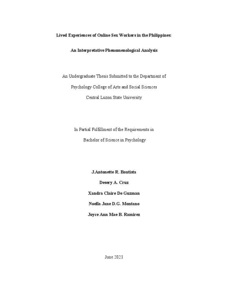 Final Lived Experiences Of Online Sex Workers In The Philippines An Interpretative