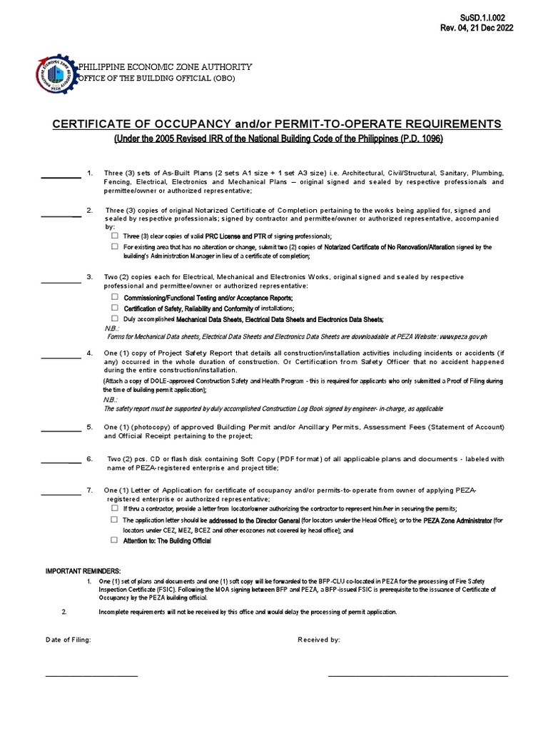 Susd 2022-026 Certificate of Occupancy and or Permit-To-operate ...