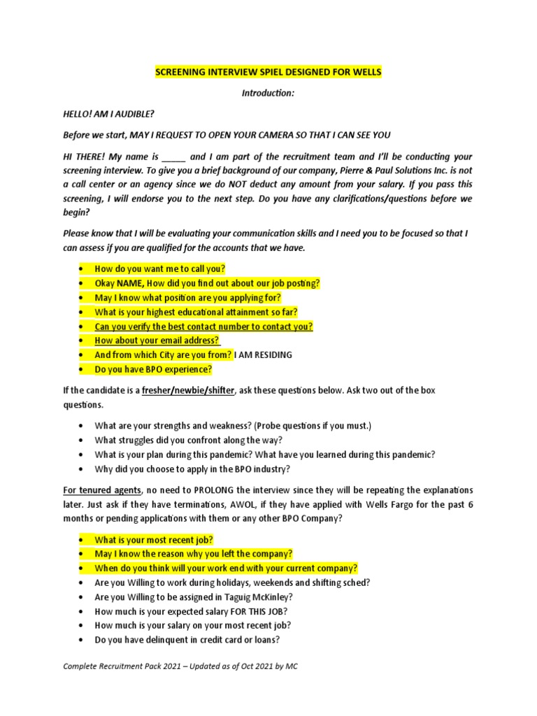 Script For Job Hiring | PDF