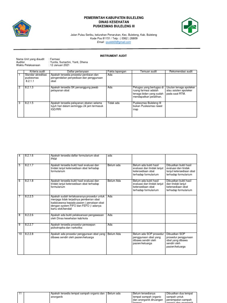 Instrumen Audit Farmasi | PDF