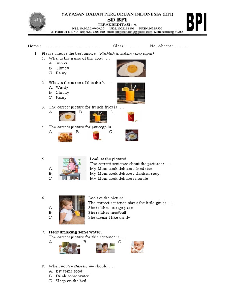 Dialy Assesment of Food and Drink Ii 3 Class | PDF | Cooking | Food And Drink