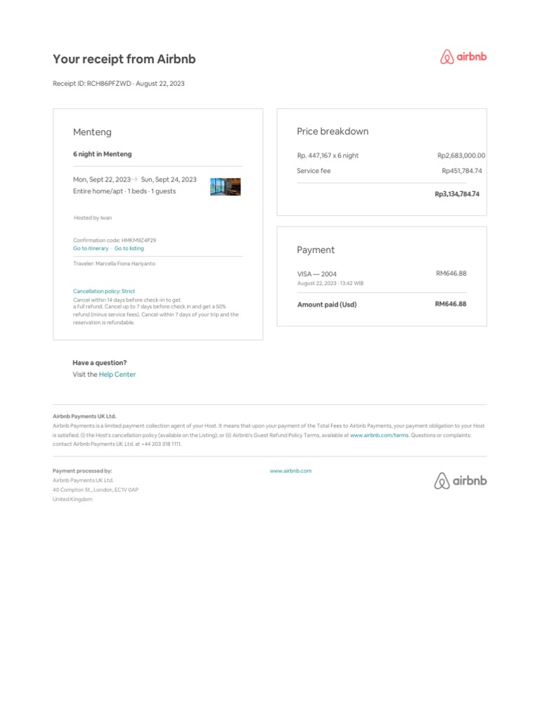 Your Receipt From Airbnb | PDF
