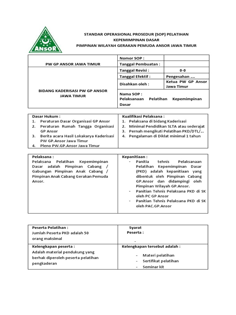 Sop PKD Ansor Jatim | PDF