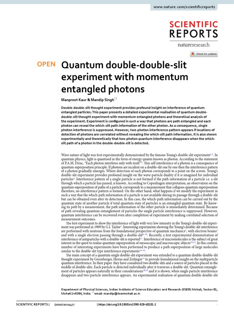 Quantum Double Double Slit Experiment With Momentum Entangled Photons ...