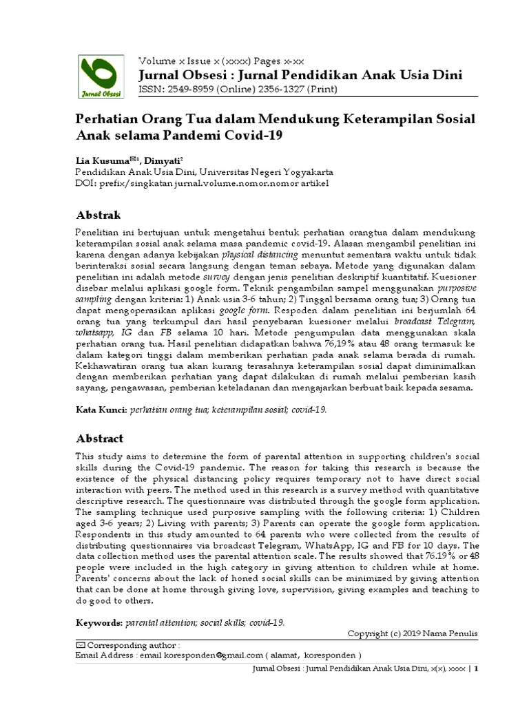 Template Artikel Obsesi 2020 | PDF